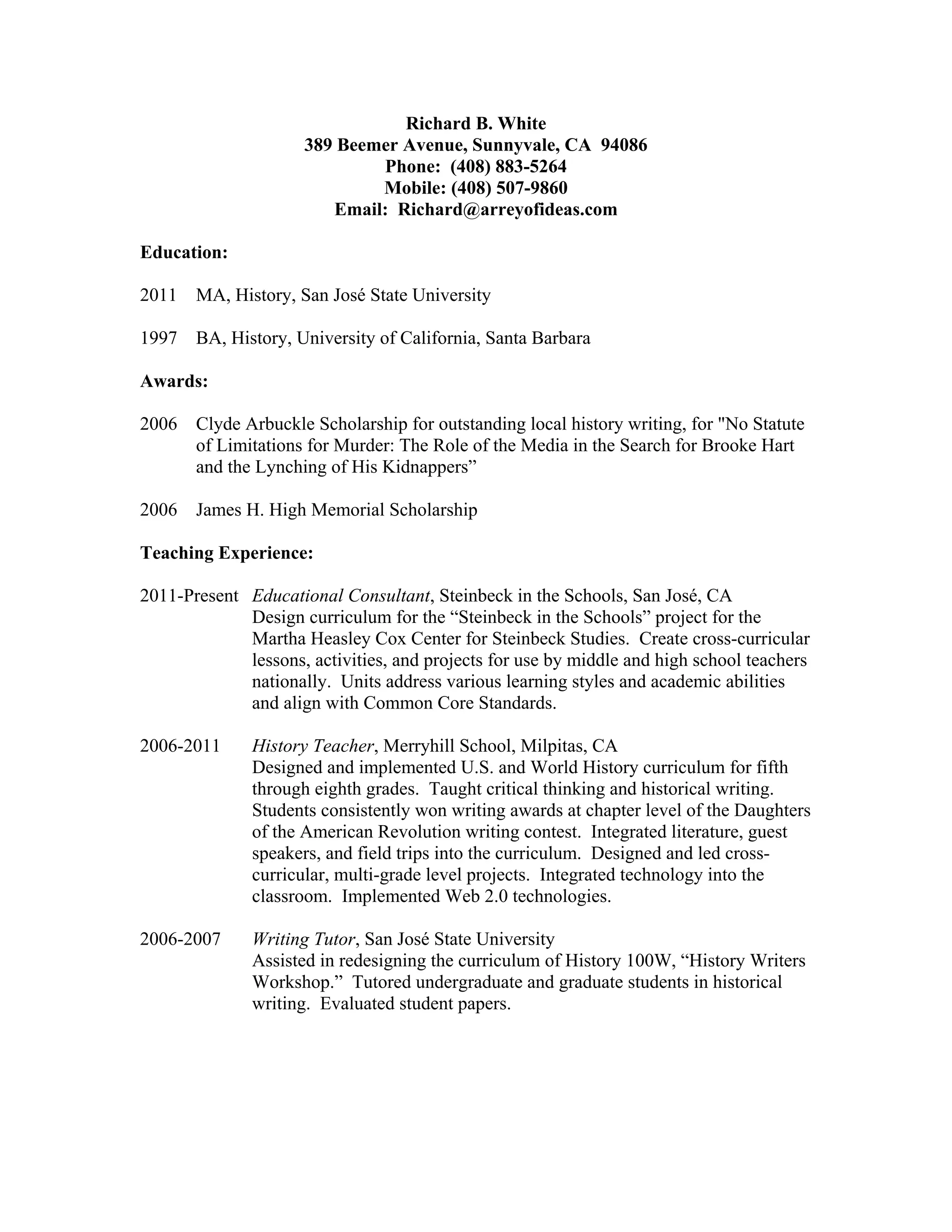 White, richard b curriculum vitae | PDF