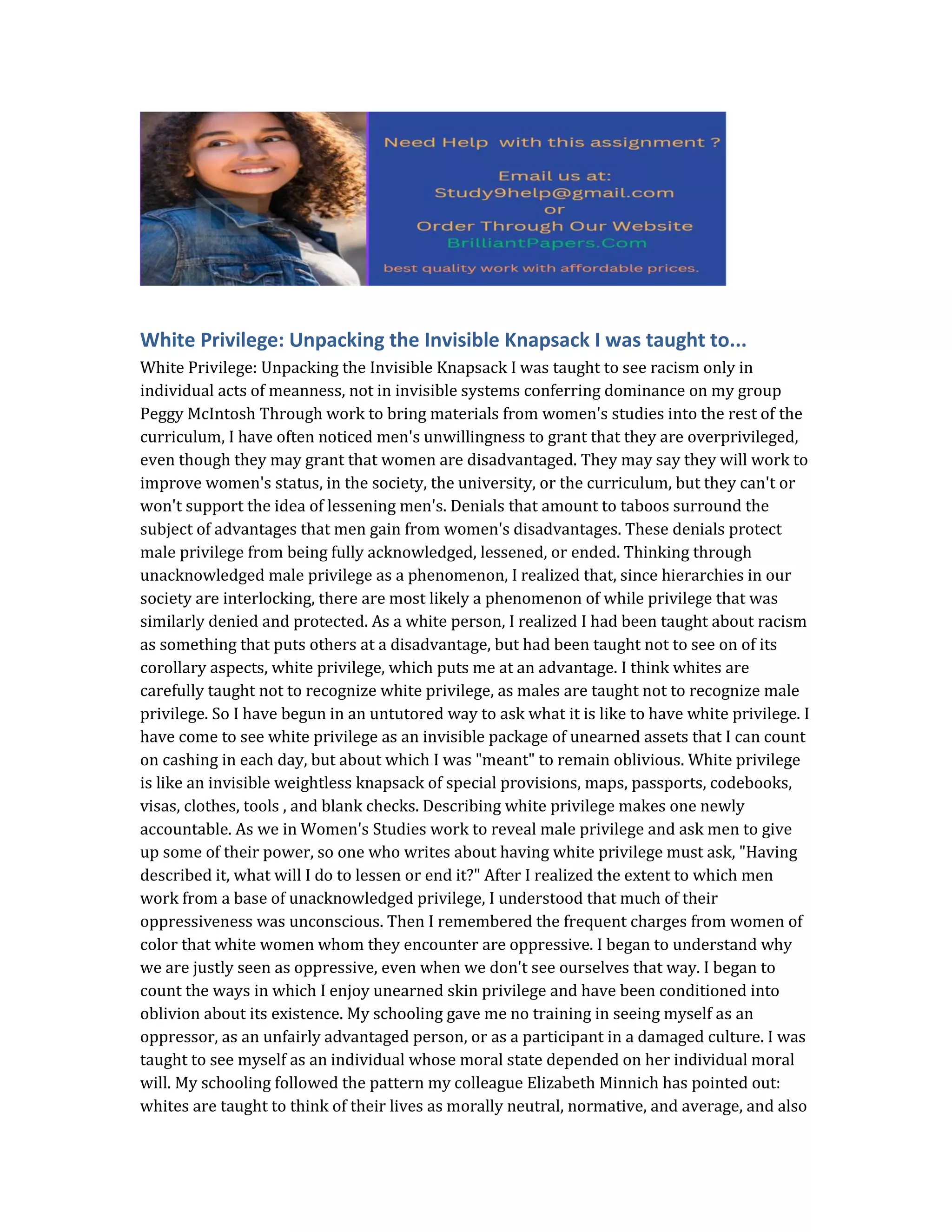 White Unpacking the Invisible Knapsack I was taught.pdf