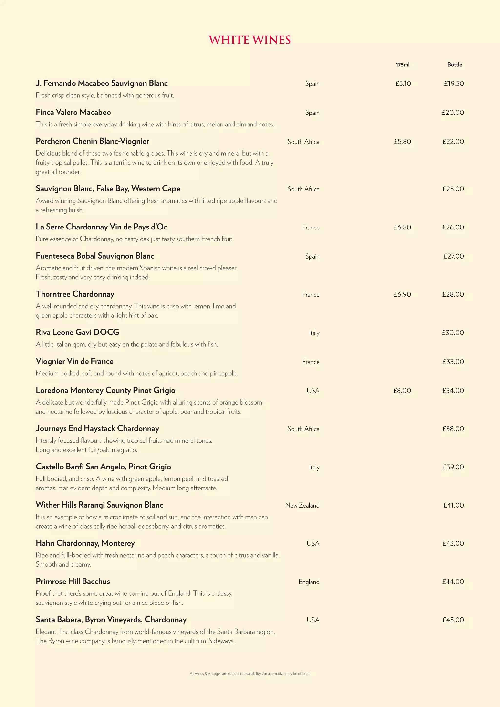 Menu for White Wines Lovers | PDF
