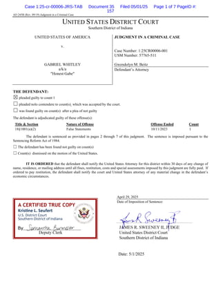 "Honest" Gabe Whitley Sentencing Documents | PDF