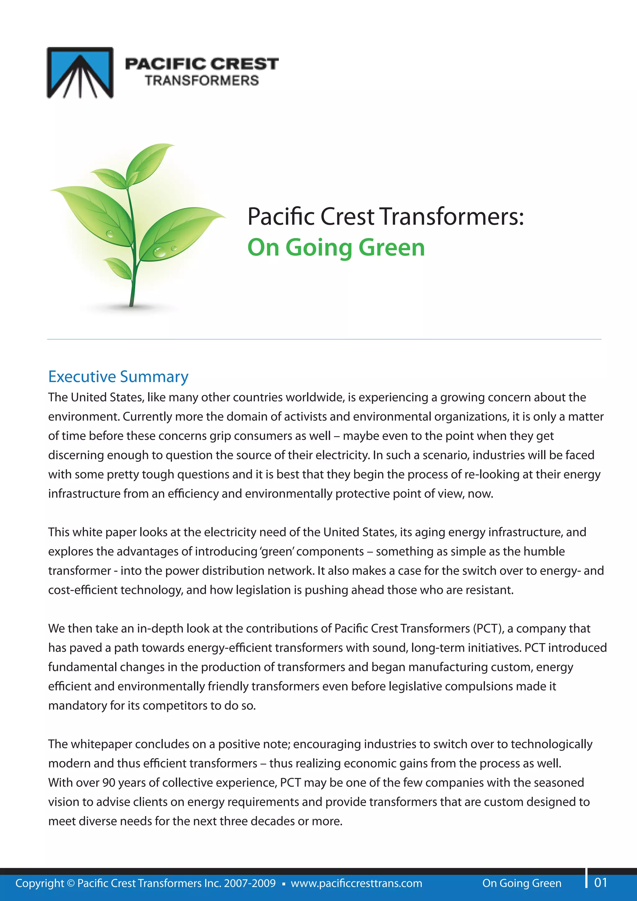 Pacific Crest Transformers - On Going Green | PDF