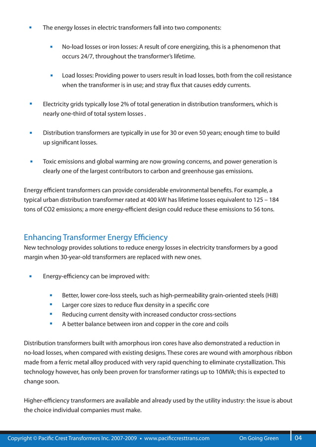 Pacific Crest Transformers - On Going Green | PDF