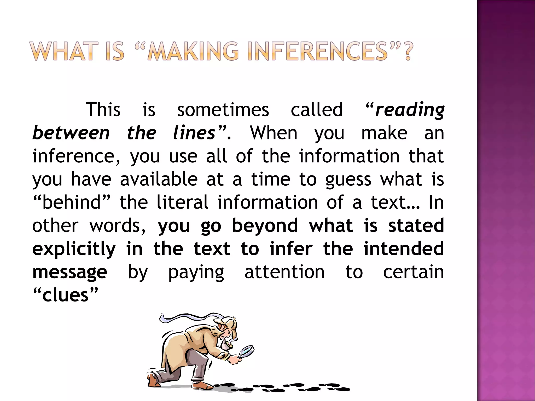 Making inferences (definition, strategies, exercises) | PPT