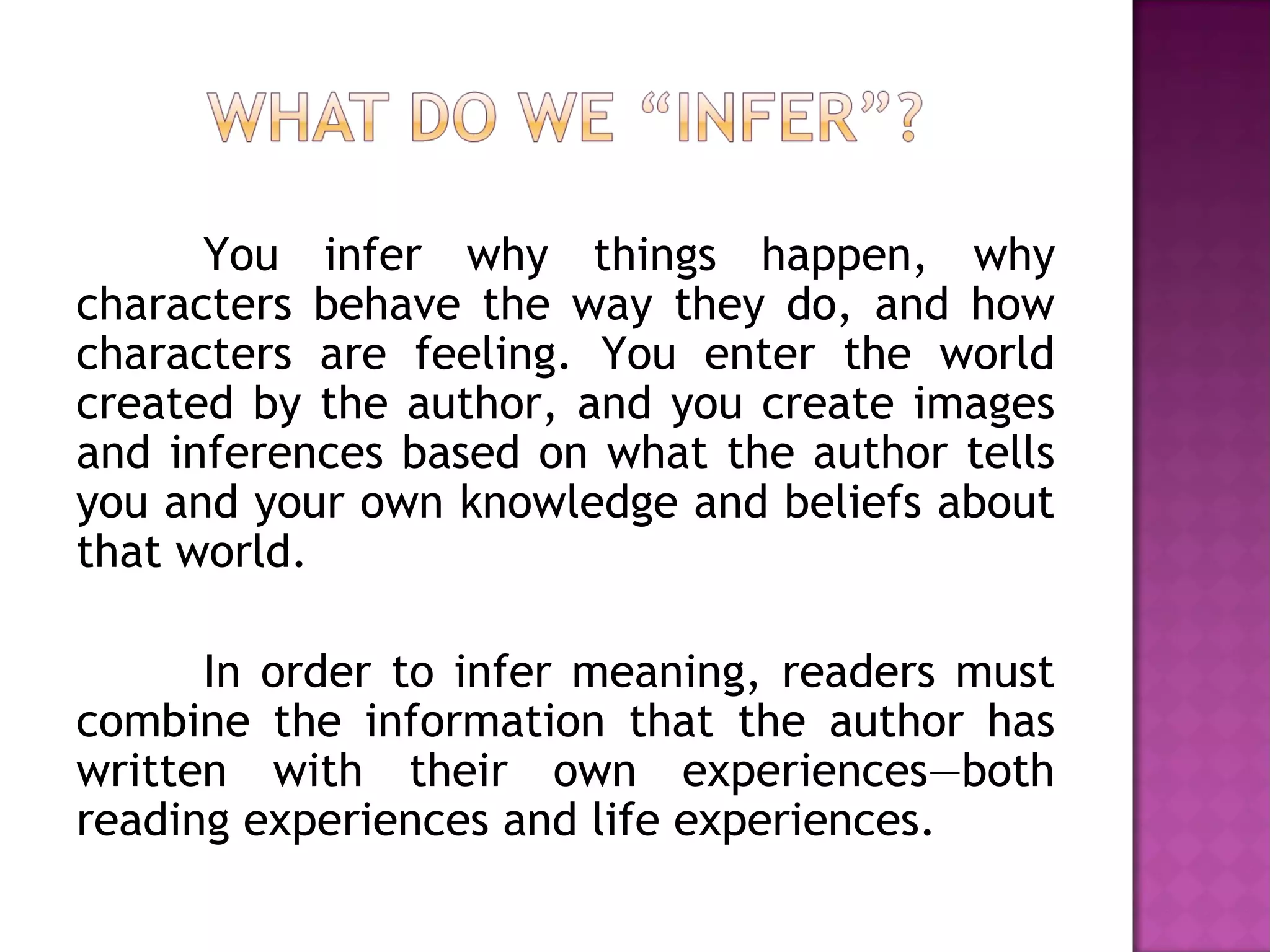 Making inferences (definition, strategies, exercises) | PPT