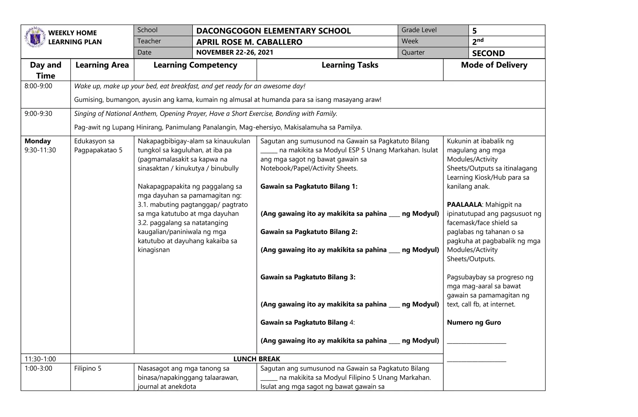 WHLP- Grade 5 (Q2 Week 2).docx GRADE 5 ARALING PANLIPUNAN | DOCX