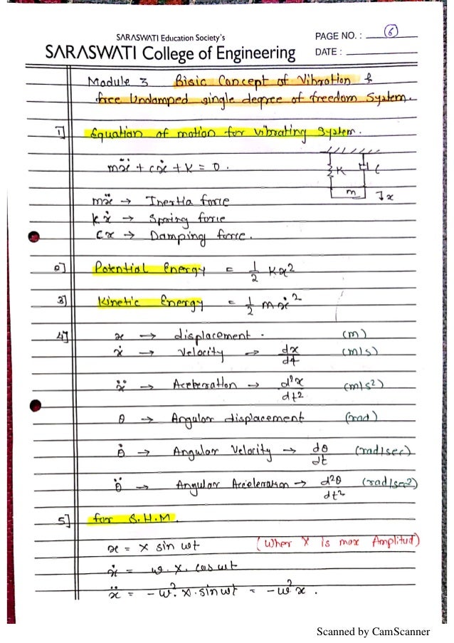Dynamics of Machinery formulas