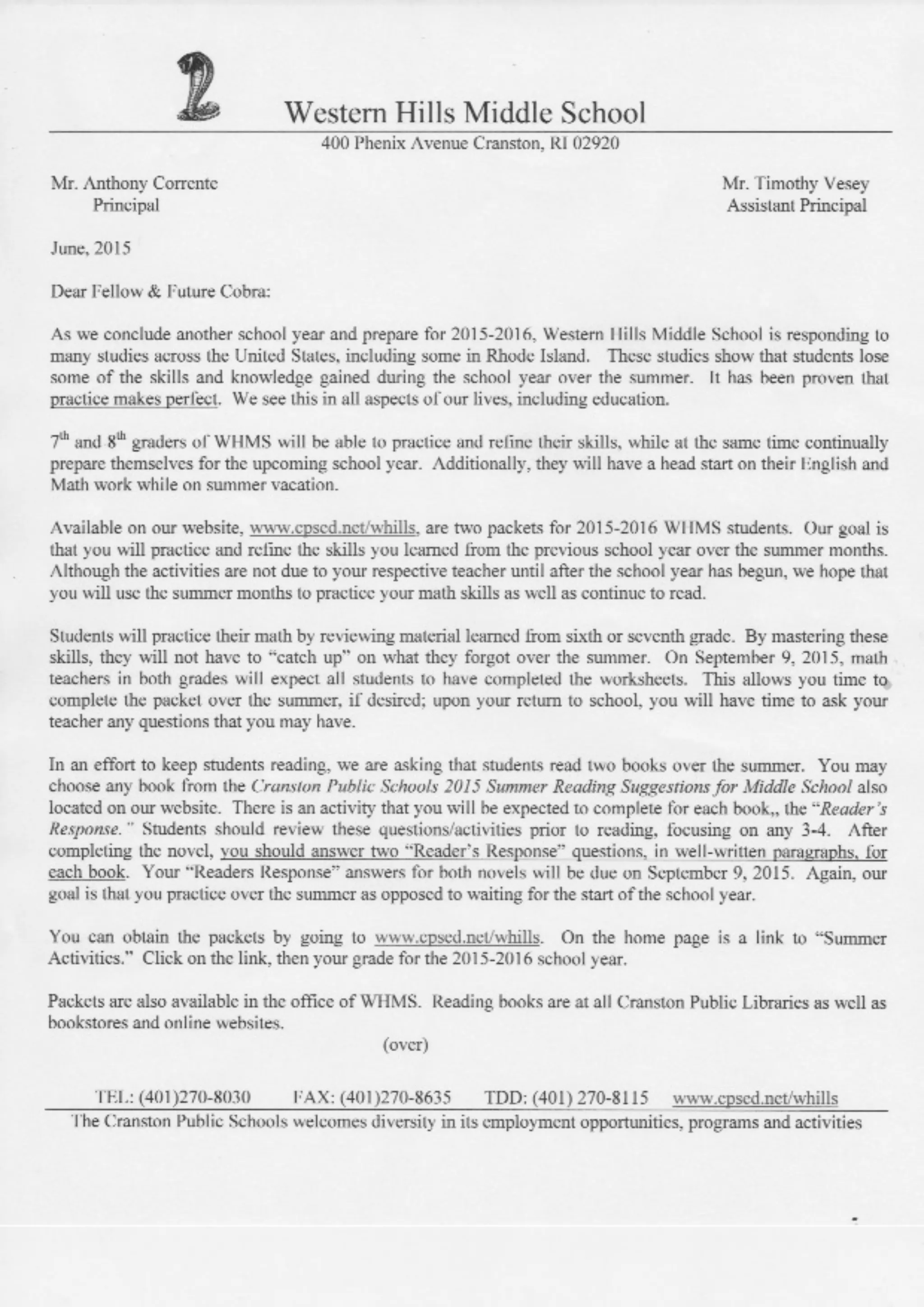 Whms 7th & 8th grade reading activities | PDF