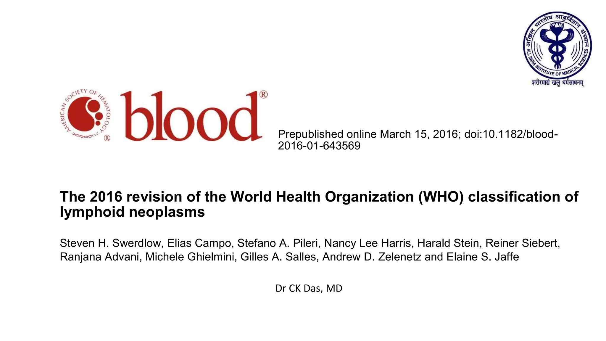 WHO 2016 lymphoma classification | PPTX