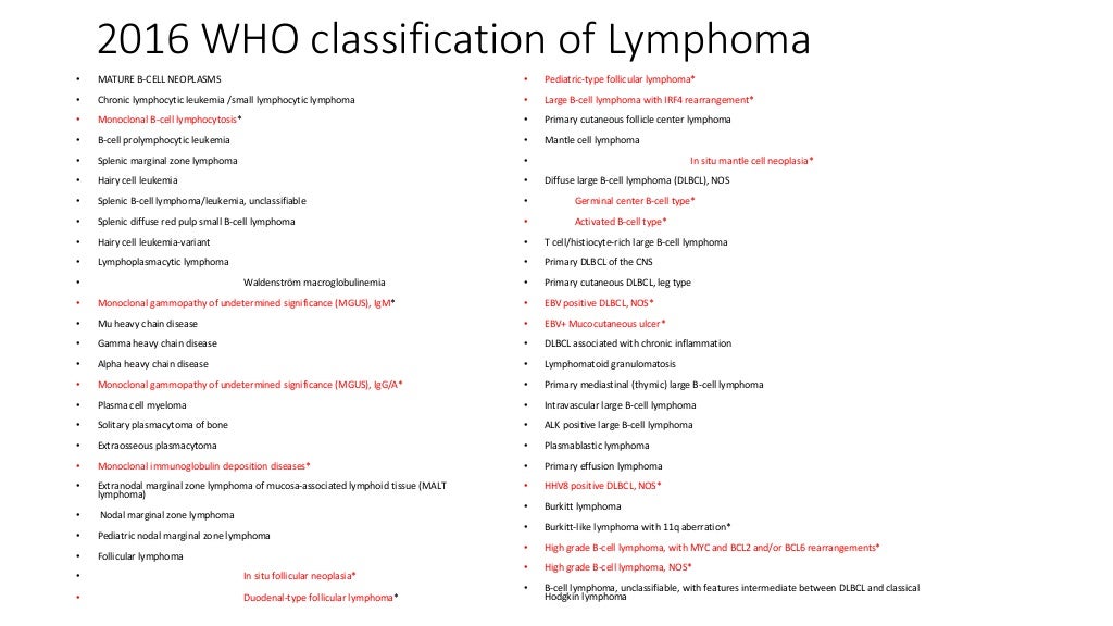 WHO 2016 lymphoma classification