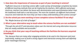 Challenges in teaching Science; lack of laboratory tools and equipment ...
