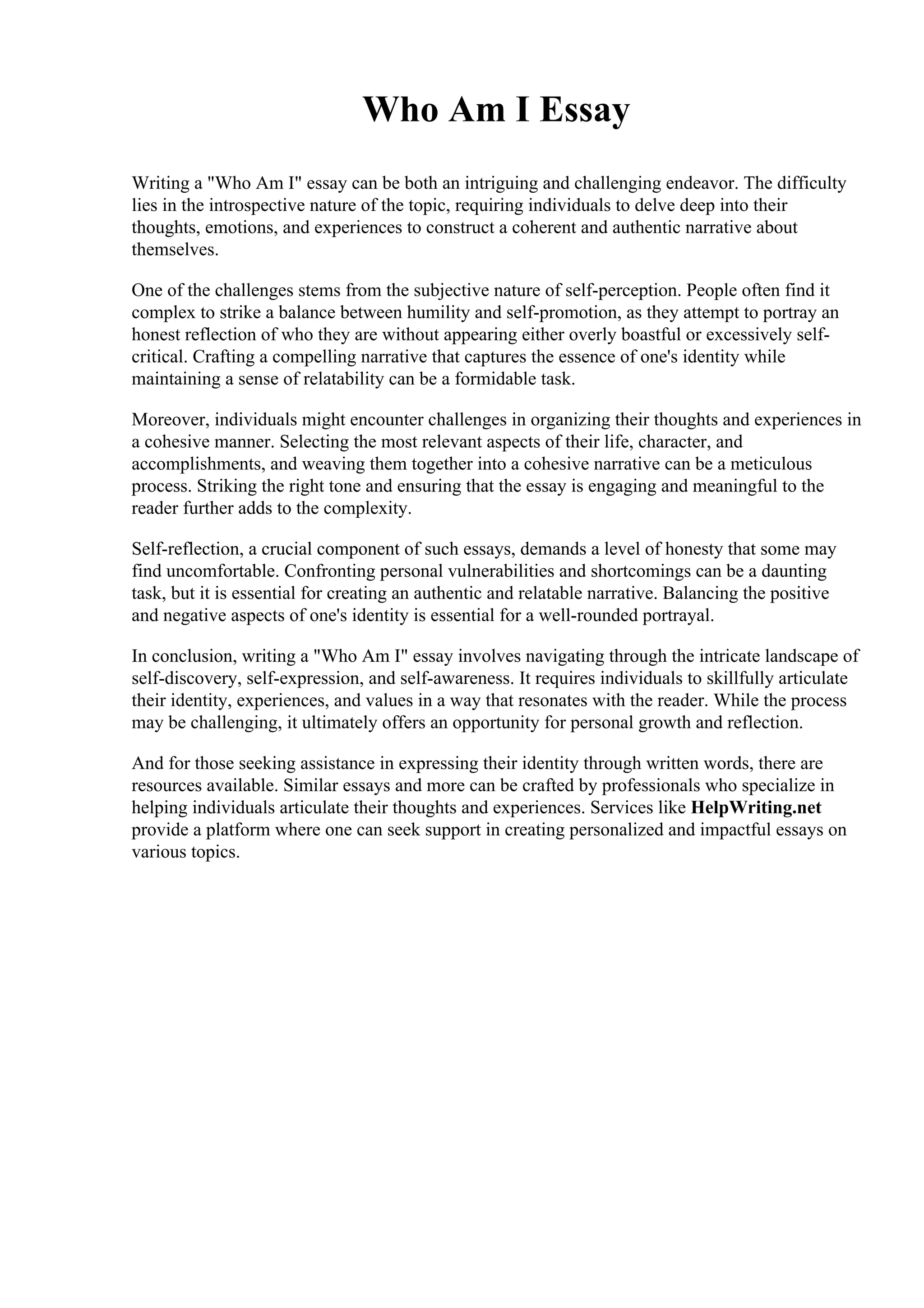 Who Am I Essay. Ouachita Baptist University | PDF