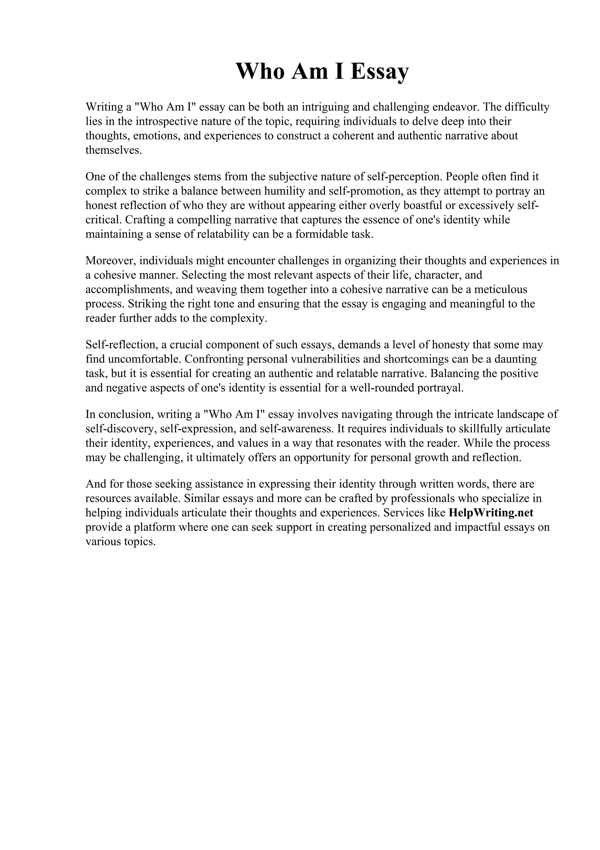 Who Am I Essay | PDF