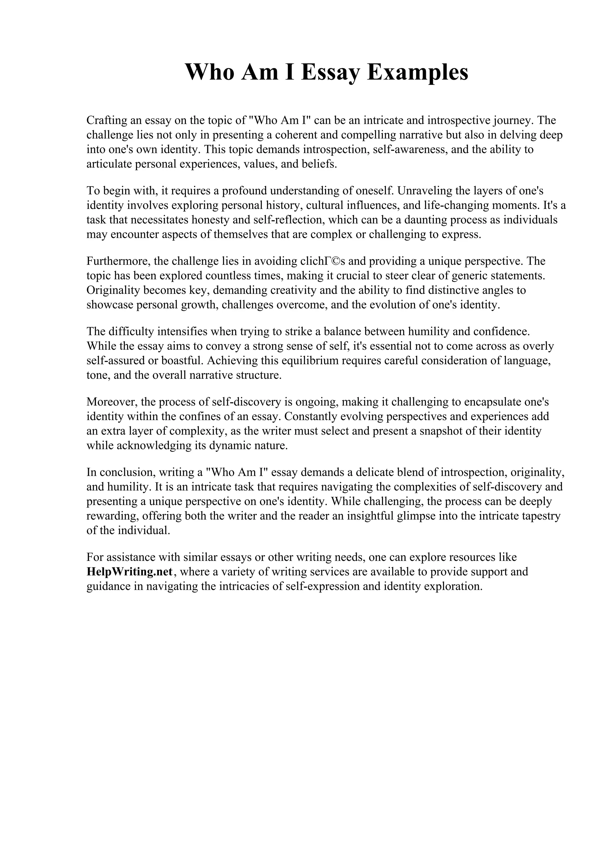 Who Am I Essay Examples. Western Colorado University | PDF