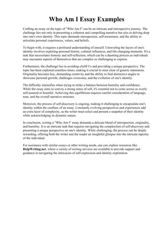 Who Am I Essay Examples. Who am i essay Logan Square Auditorium | PDF