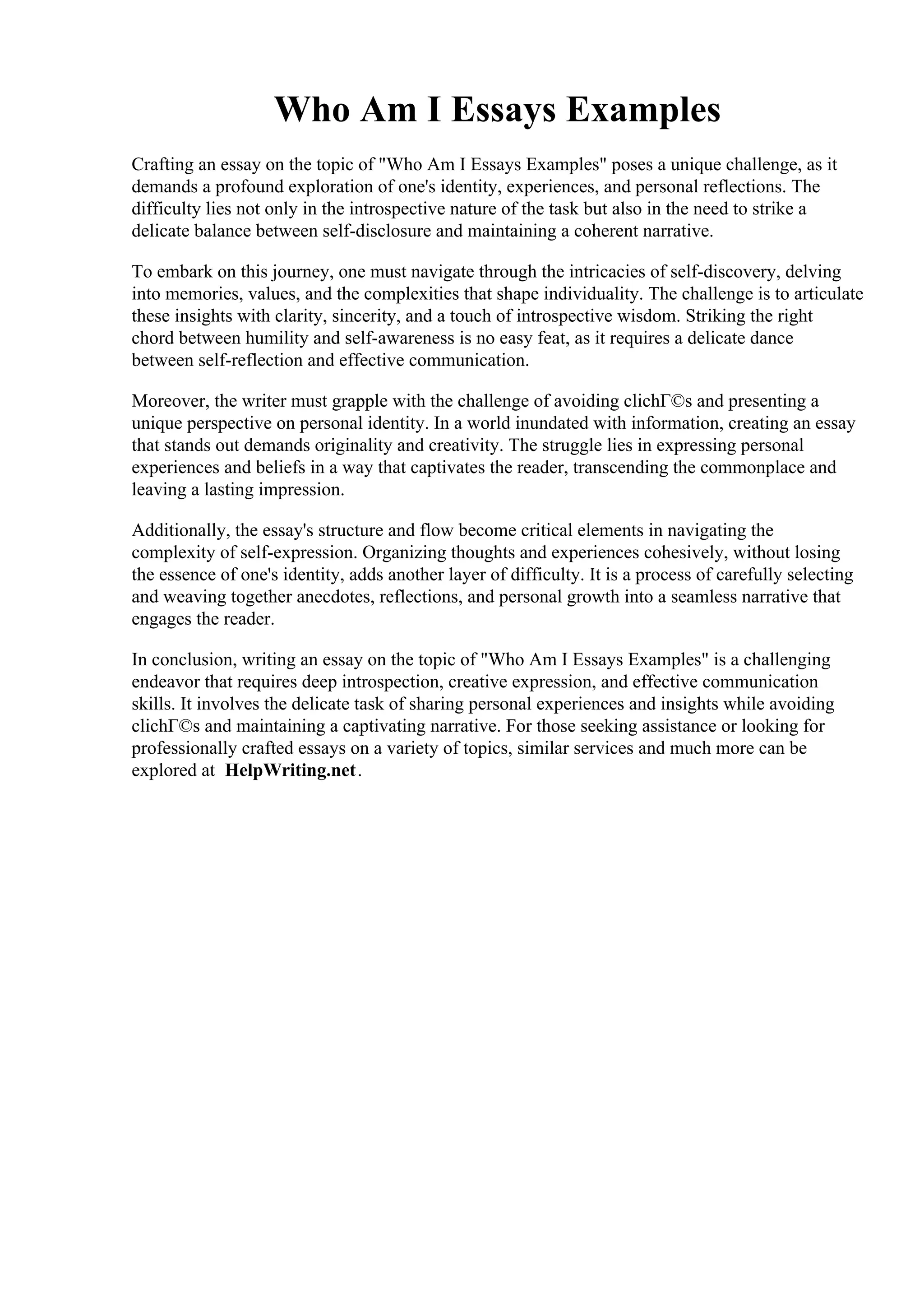 Who Am I Essays Examples | PDF