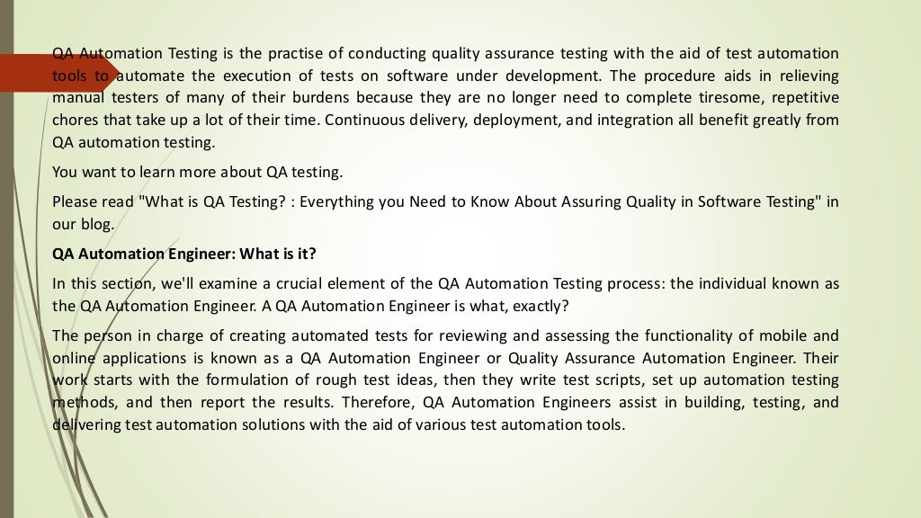 Who Are Qa Automation Engineers And What Is Qa Automation Pptx