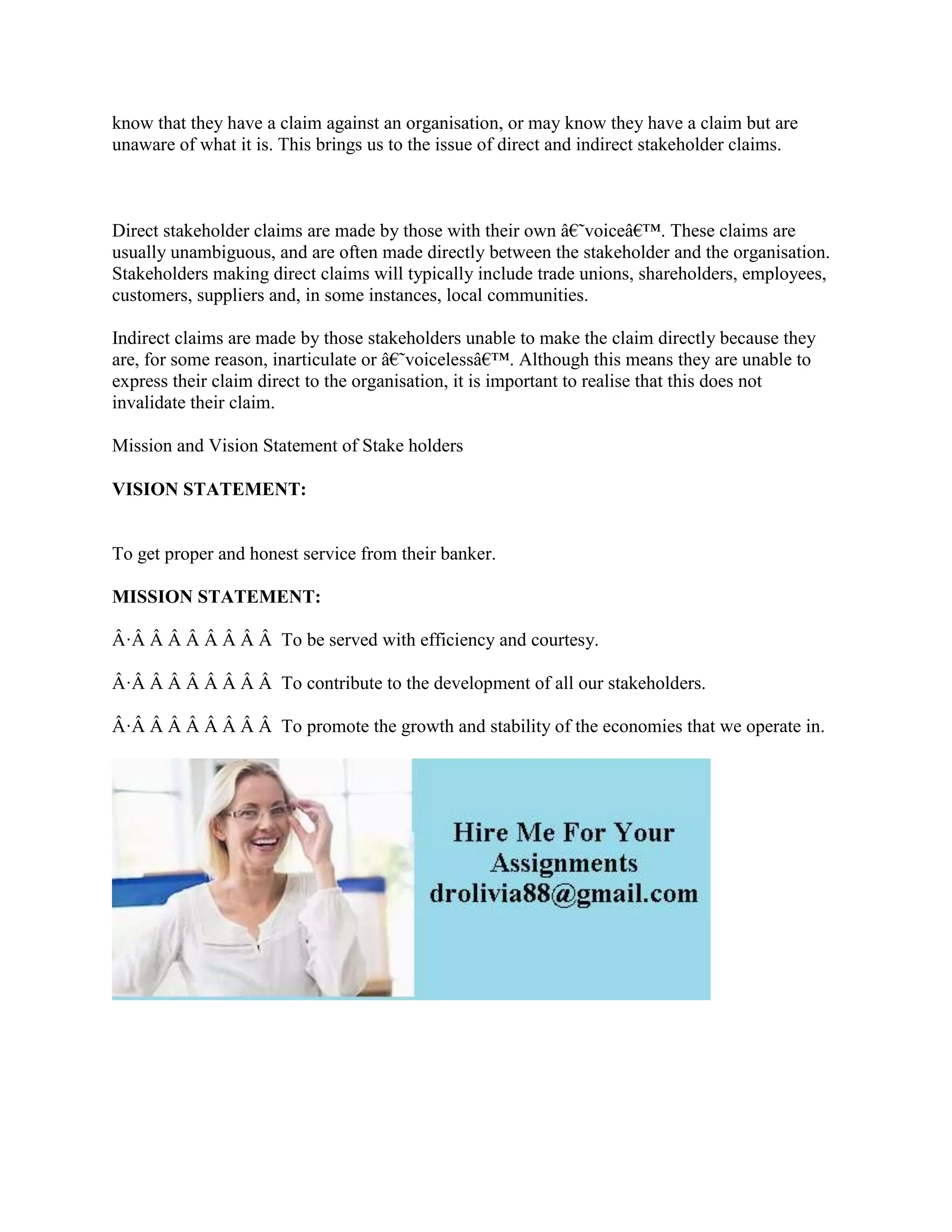Who are the major stakeholders of the bank that you do business with l.docx