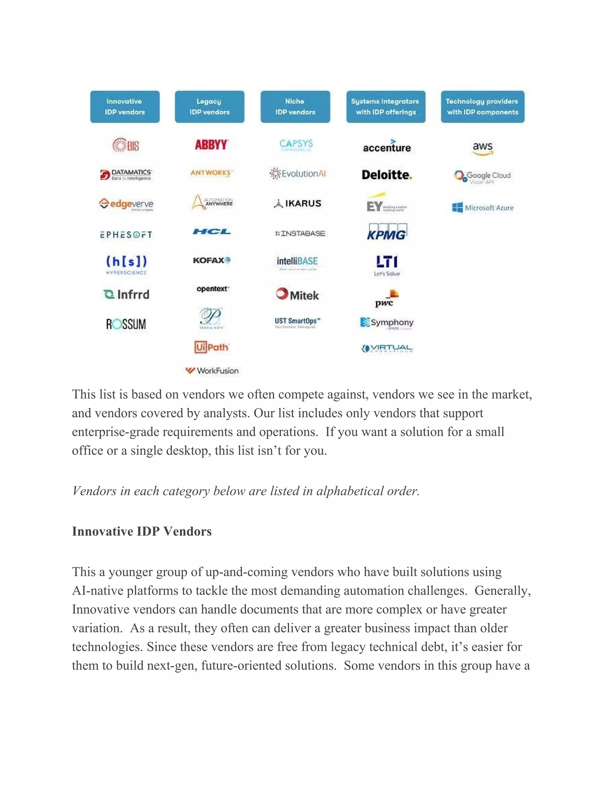 Who are the top intelligent document processing (idp) vendors | PDF