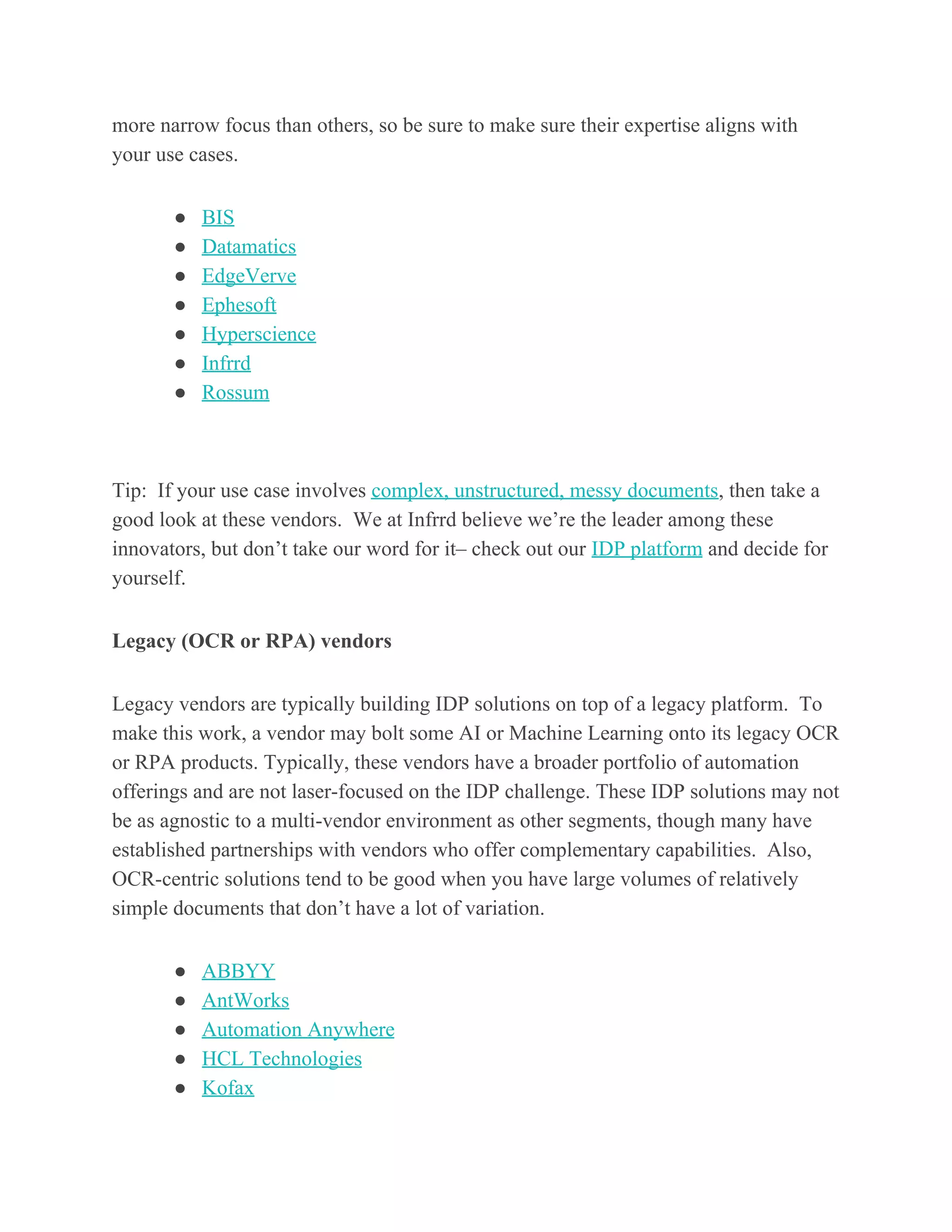 Who are the top intelligent document processing (idp) vendors | PDF