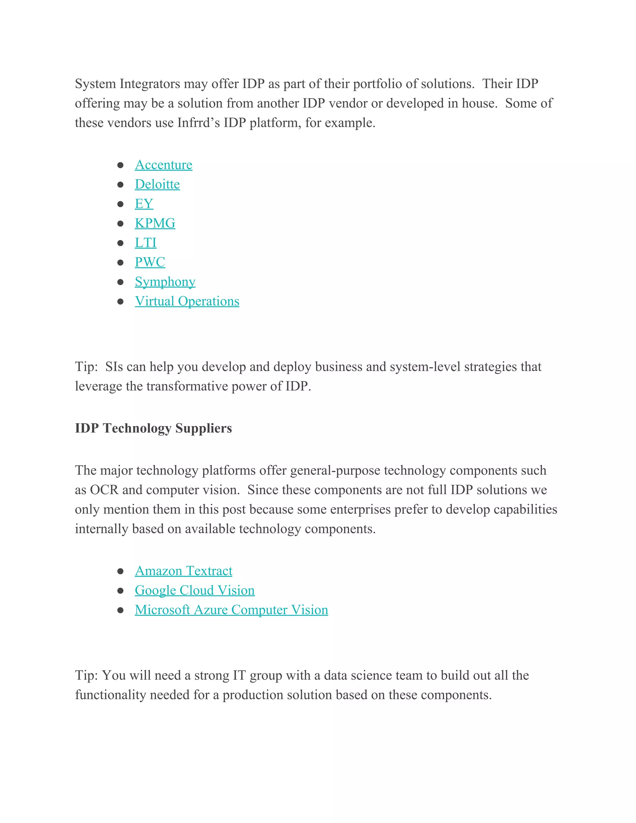 Who are the top intelligent document processing (idp) vendors | PDF