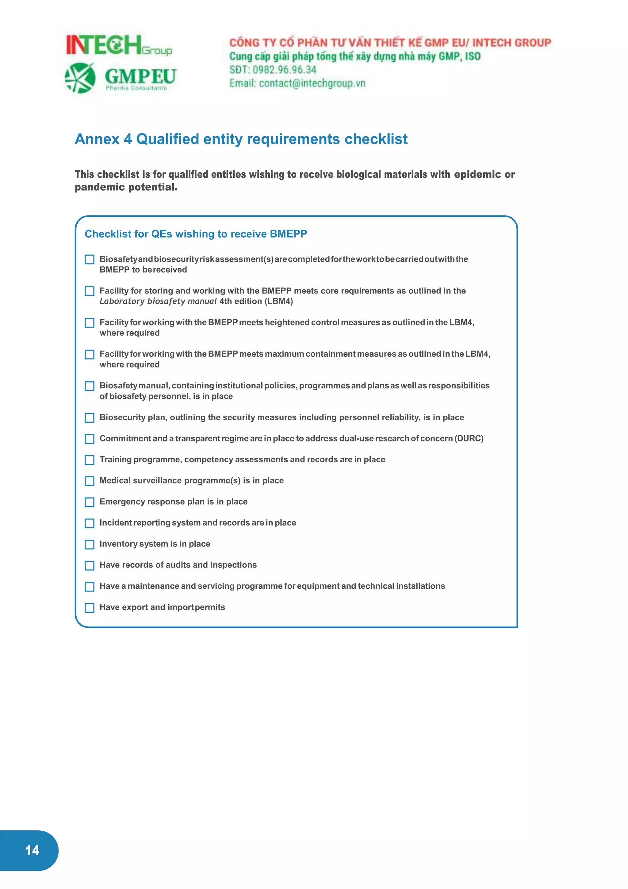 WHO BioHub System. Biosafety and biosecurity: Criteria and operational | DOCX