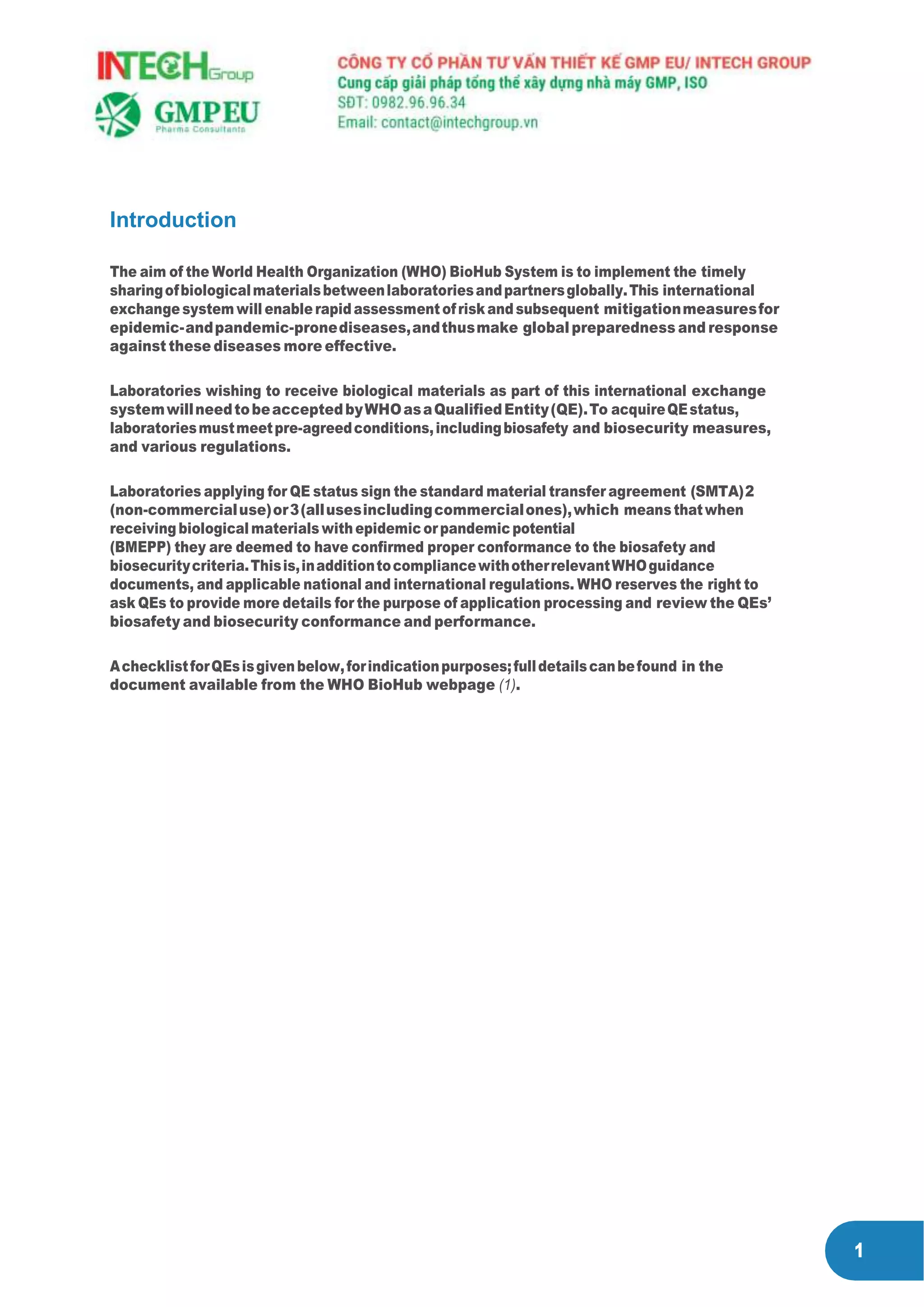 WHO BioHub System. Biosafety and biosecurity: Criteria and operational | DOCX