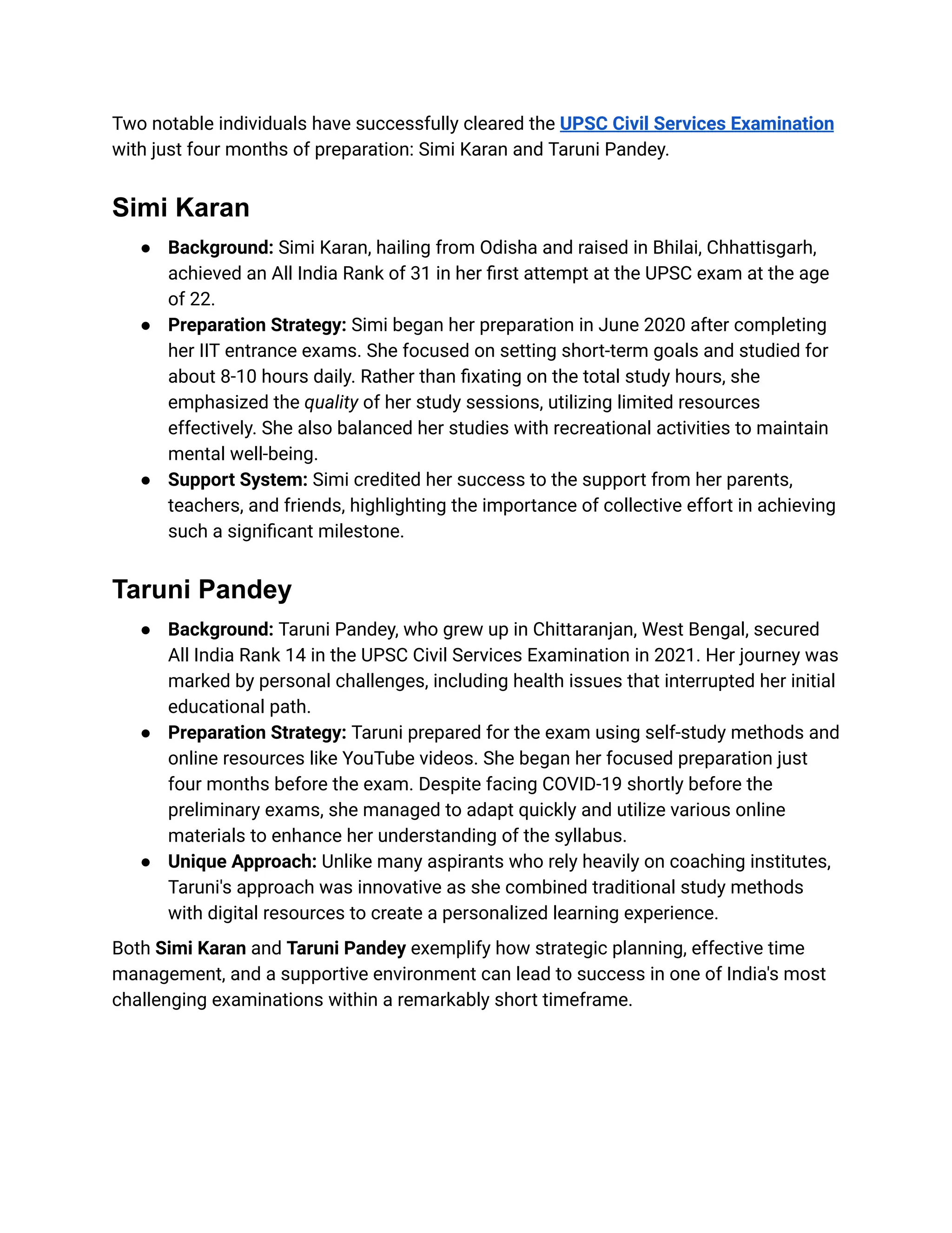 Who cleared UPSC Examination in 4 months | PDF