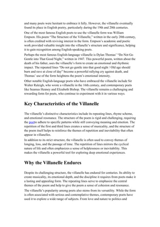 Who Created the Villanelle PoemThe villanelle is one of the most ...
