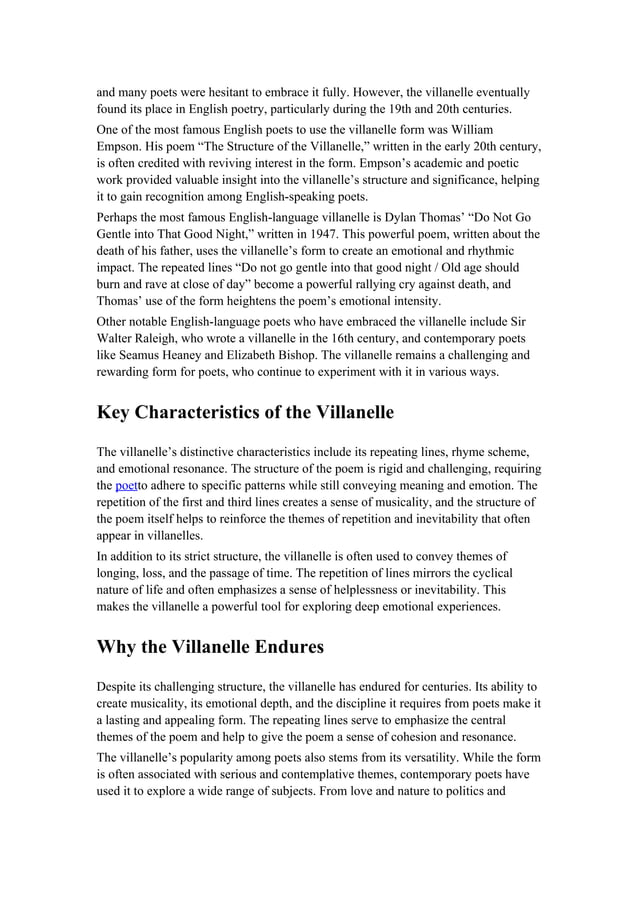 Who Created the Villanelle PoemThe villanelle is one of the most ...
