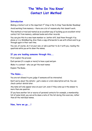 Who Do You Know List Making Method | PDF