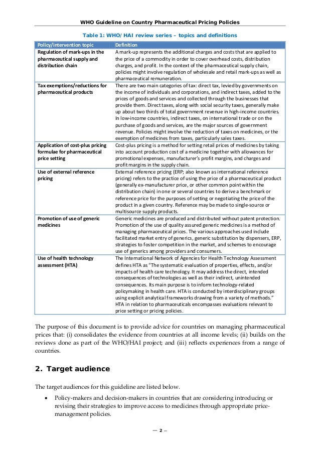 WHO guideline on country pharmaceutical pricing policies 2015