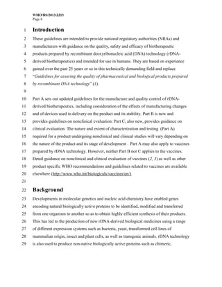 Who guidelines on the quality, safety, and efficacy of biotherapeutic ...
