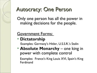 Who has the power in different governments | PPT