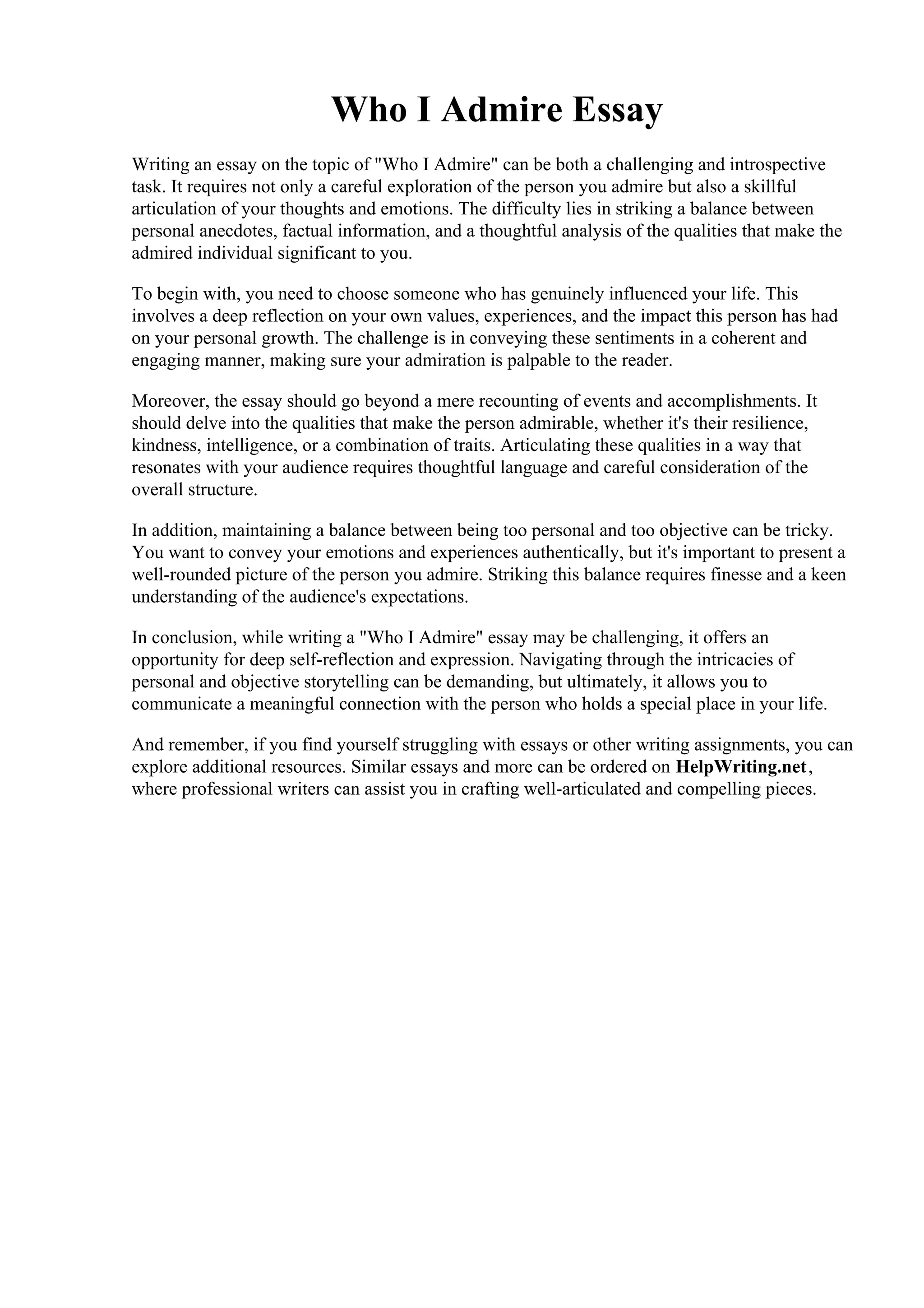 Who I Admire Essay. The Person I Admire Essay | PDF