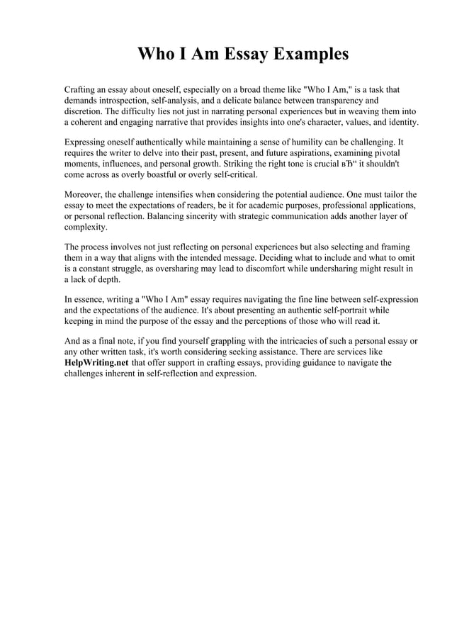 Who I Am Essay Examples. Xavier College School of Nursing | PDF