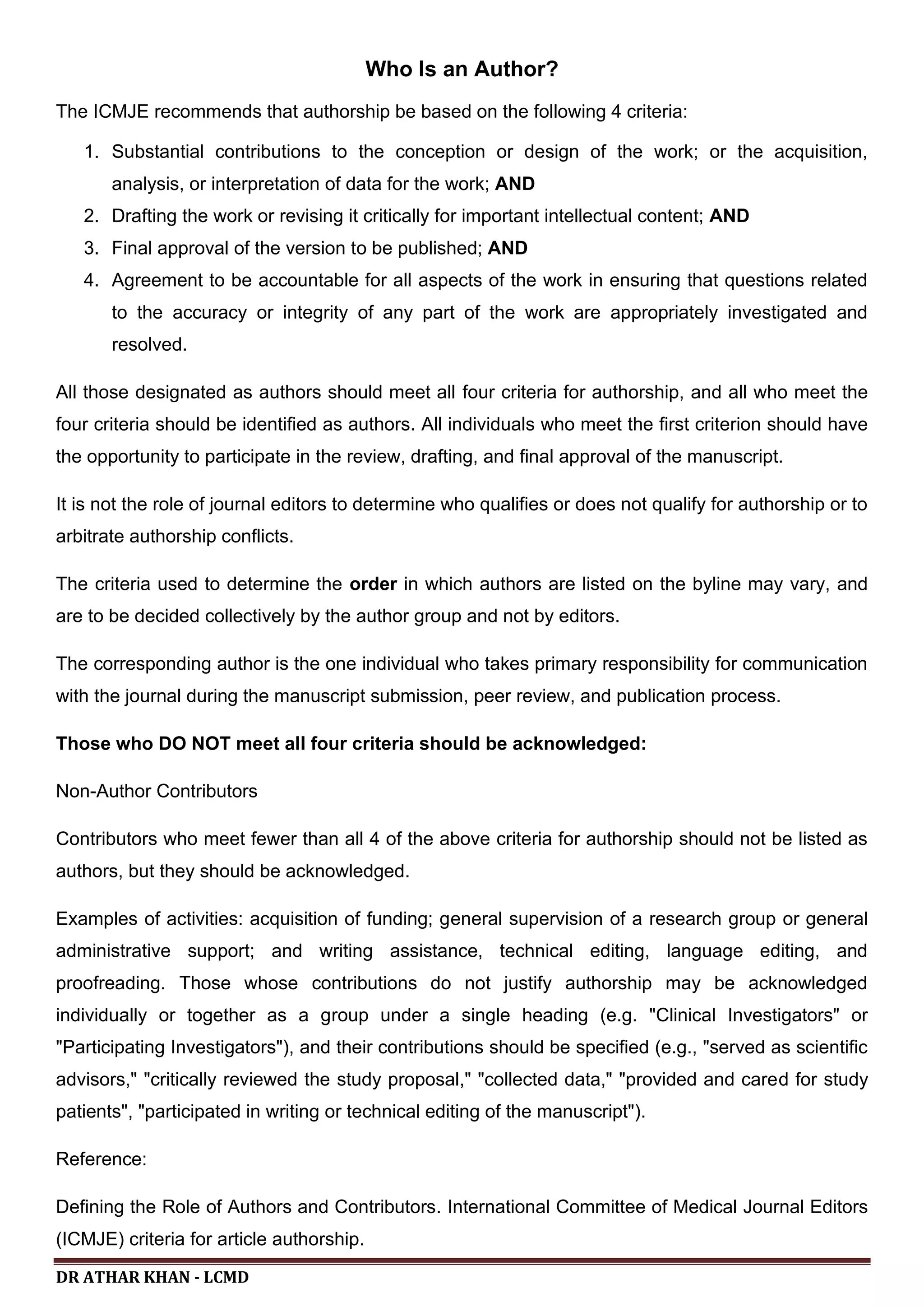 Who is an author ? Authorship Criteria | PDF