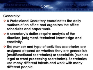 Who is a professional secretary by dr. gambari, a. i. | PPT
