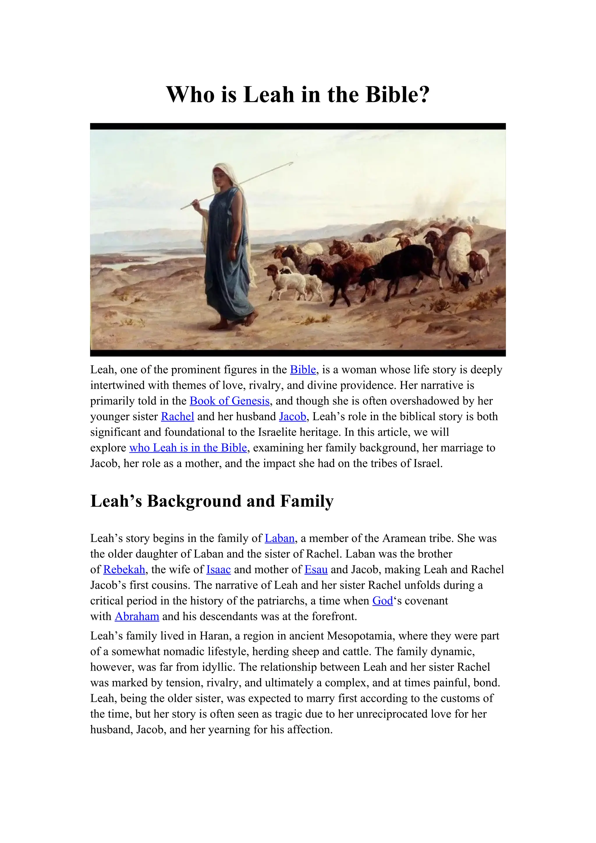 Who is Leah in the Bible,Leah, one of the prominent figures in the ...