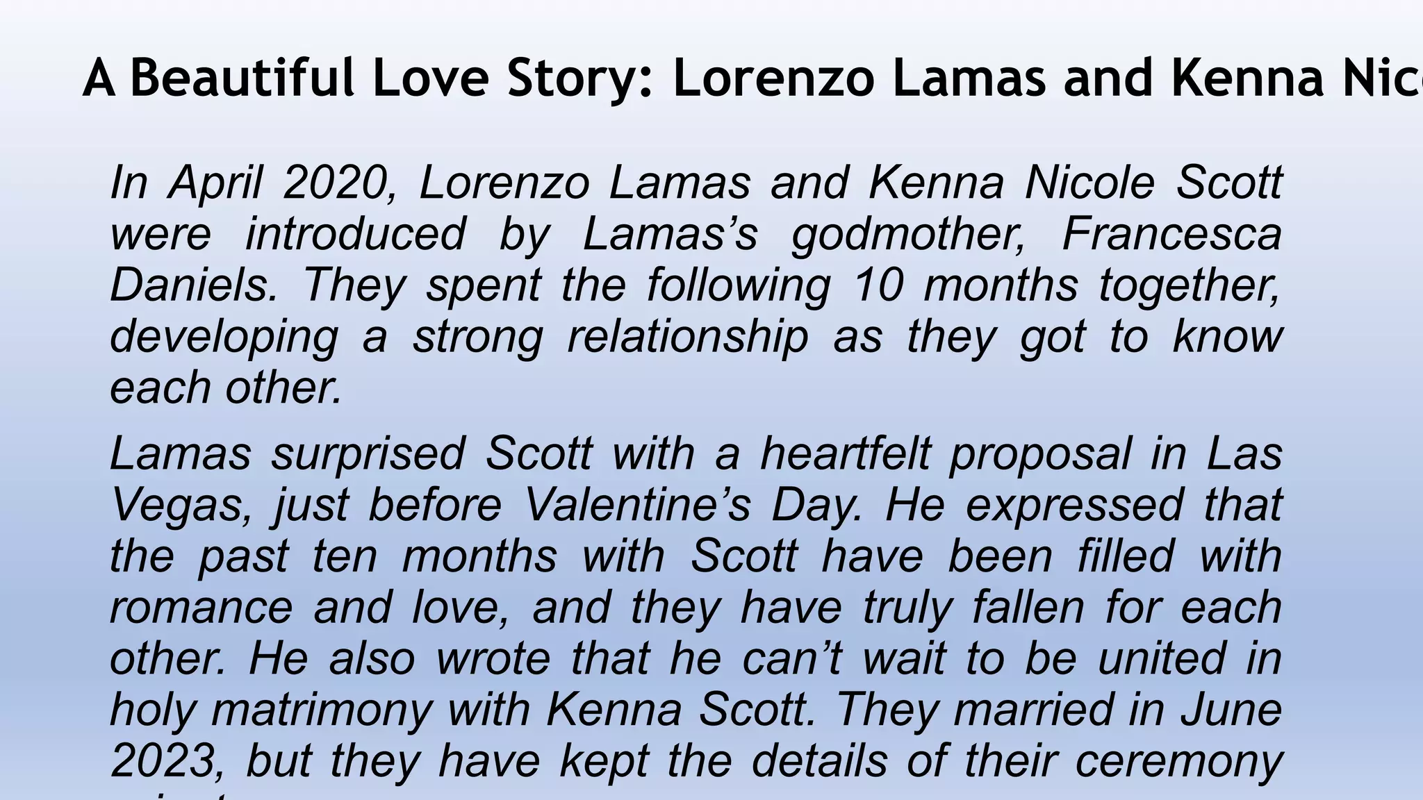 Who is Lorenzo Lamas’s Spouse, Kenna.pptx | Romance | Genres