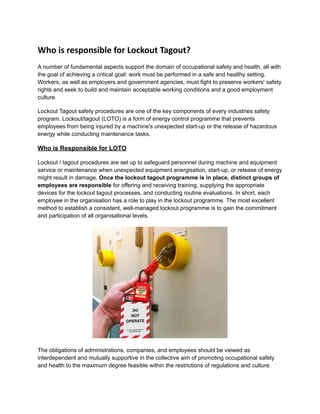 Who is responsible for Lockout Tagout. | PDF
