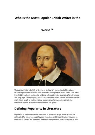 Exploring the Most Popular British Writers Worldwide: From Shakespeare ...