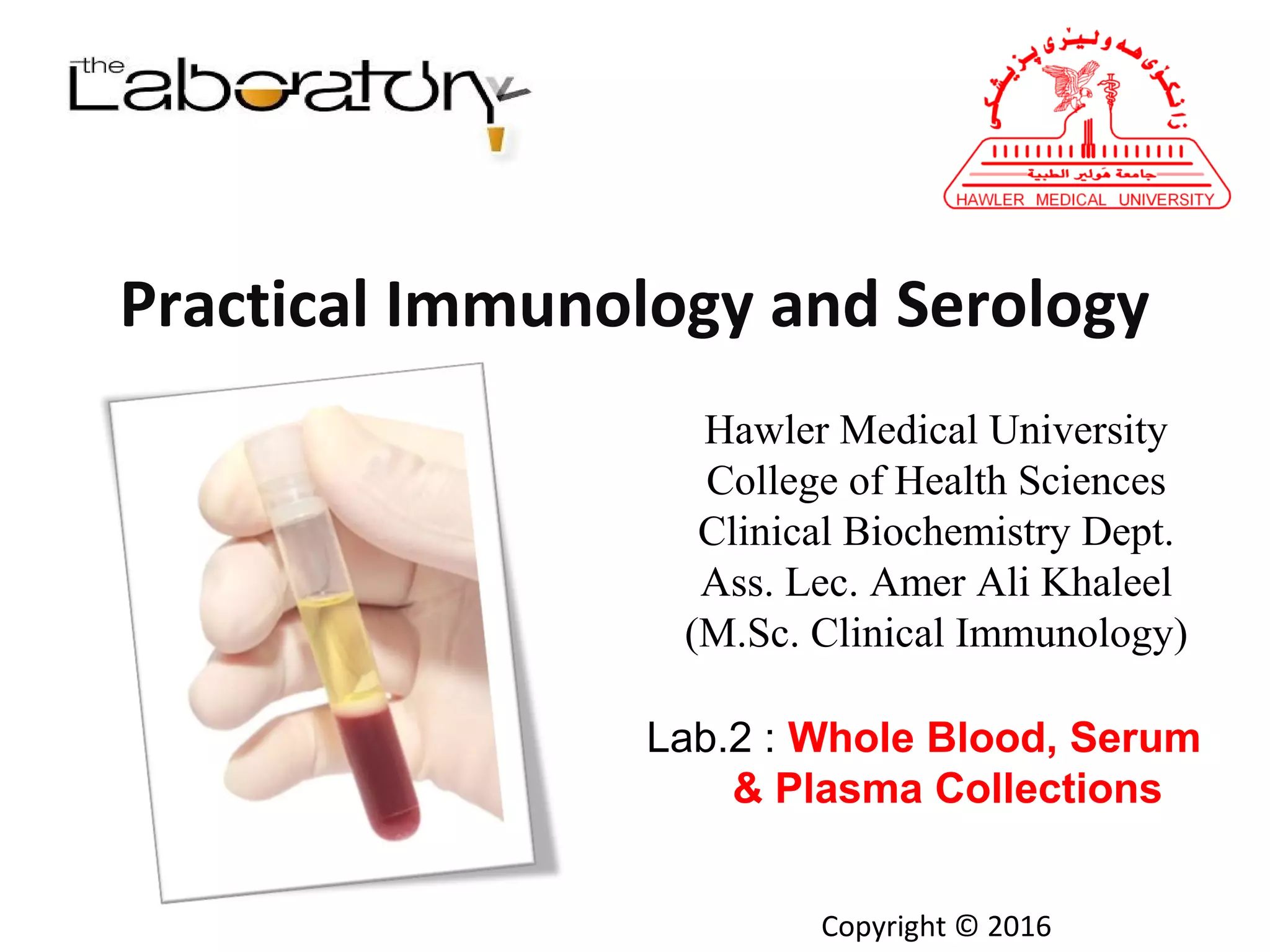 Whole blood, serum & plasma collections | PPT