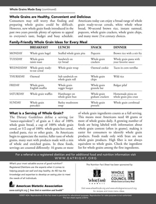 Whole Grains Nutrional Facts | PDF | Nutrition | Healthy Living