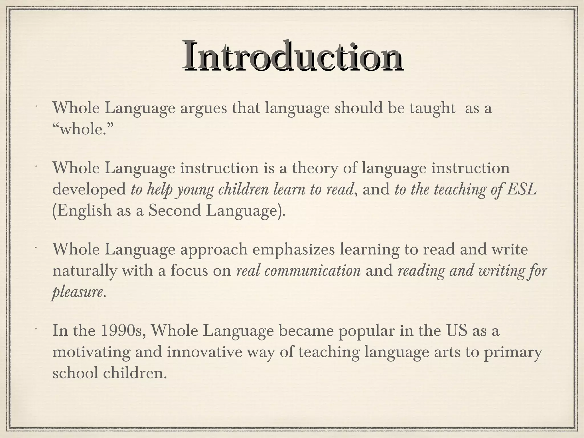 Whole Language Approach | PPT