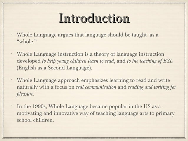 Whole Language Approach | PPT | Education