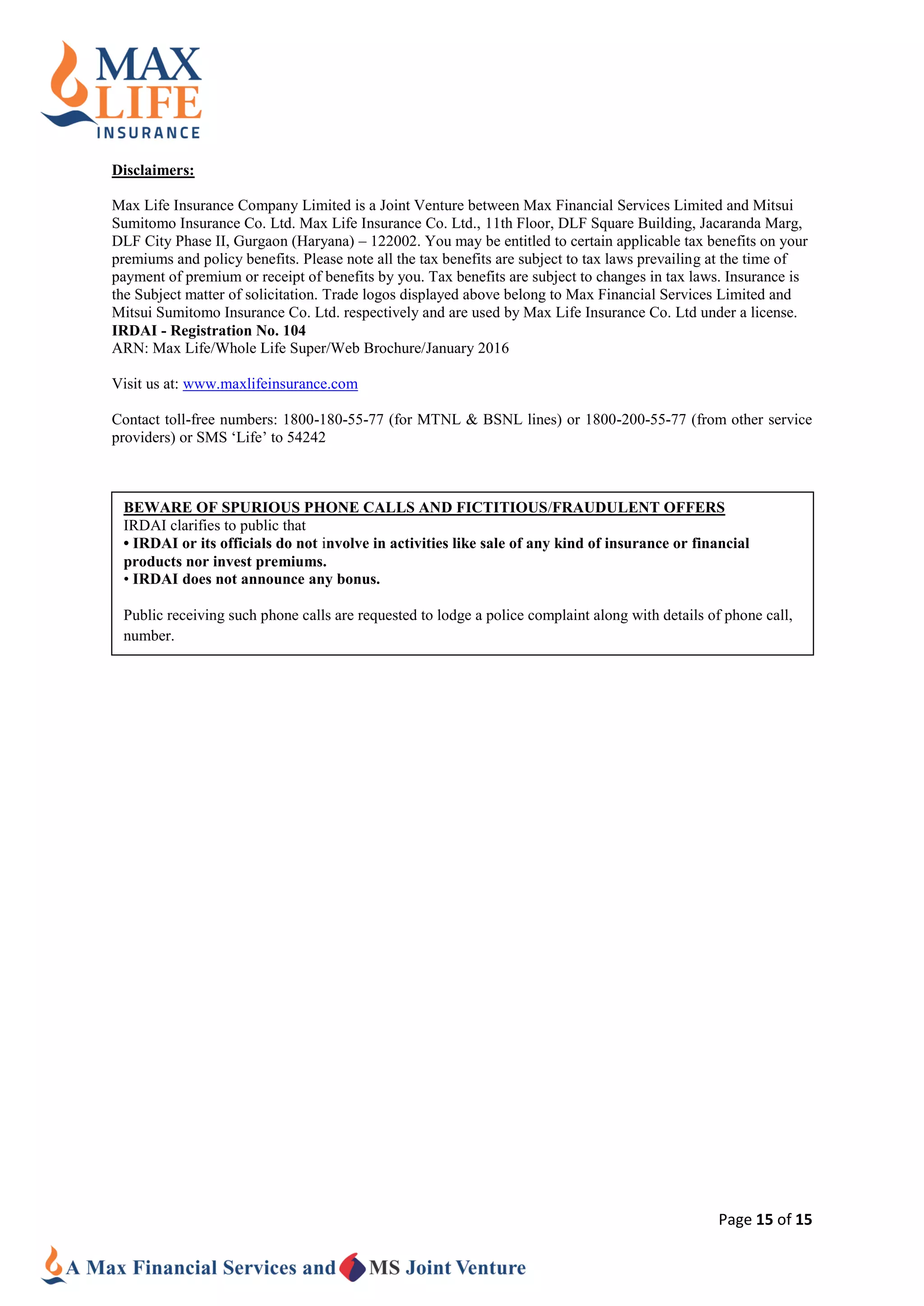 Whole Life Super Brochure - Maxlife Insurance | PDF