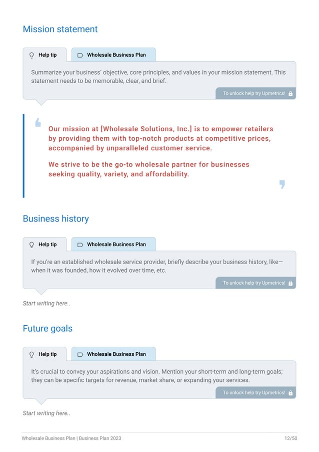 Wholesale Business Plan Example | Upmetrics | PDF