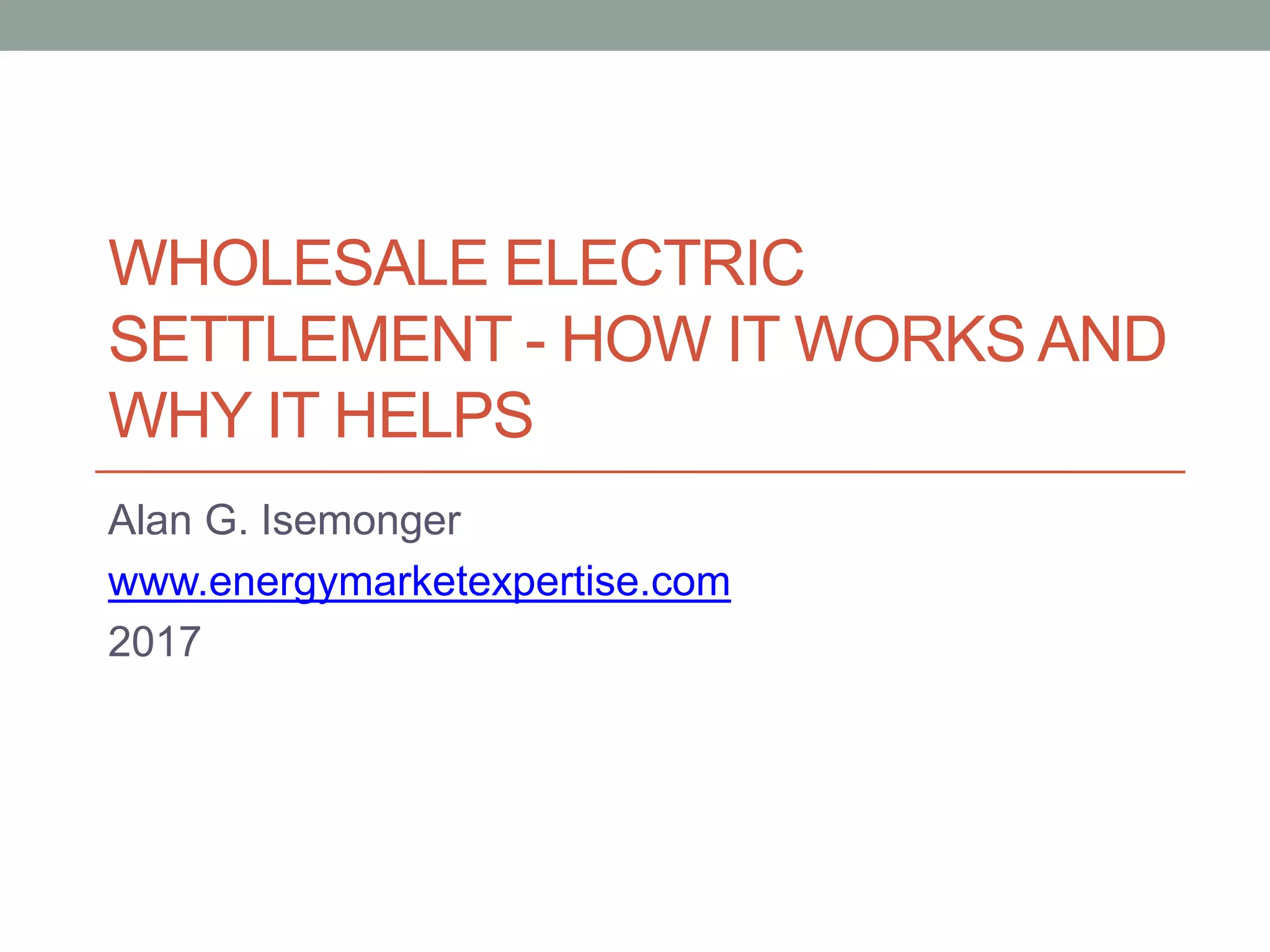 Wholesale Electric Market Settlement | PDF