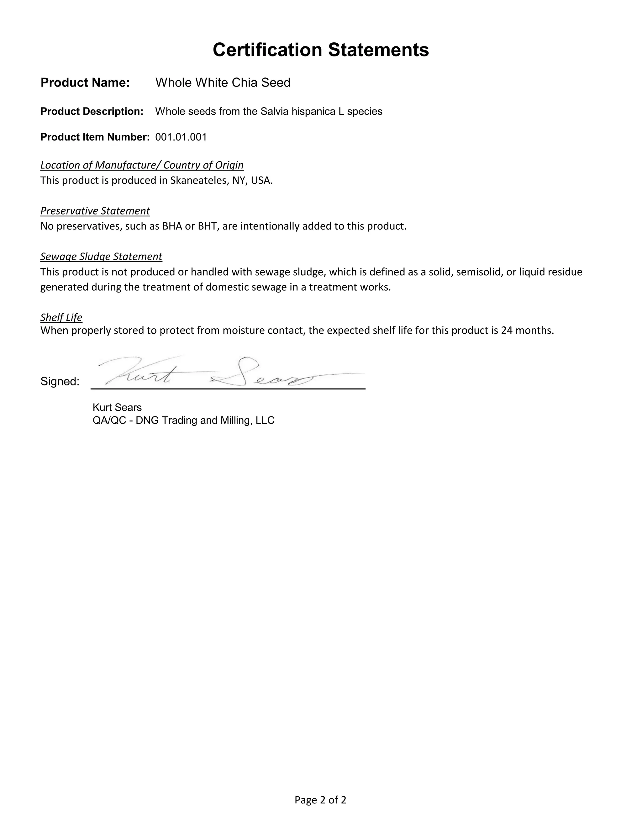 Whole white seed cert | PDF | Food & Drink