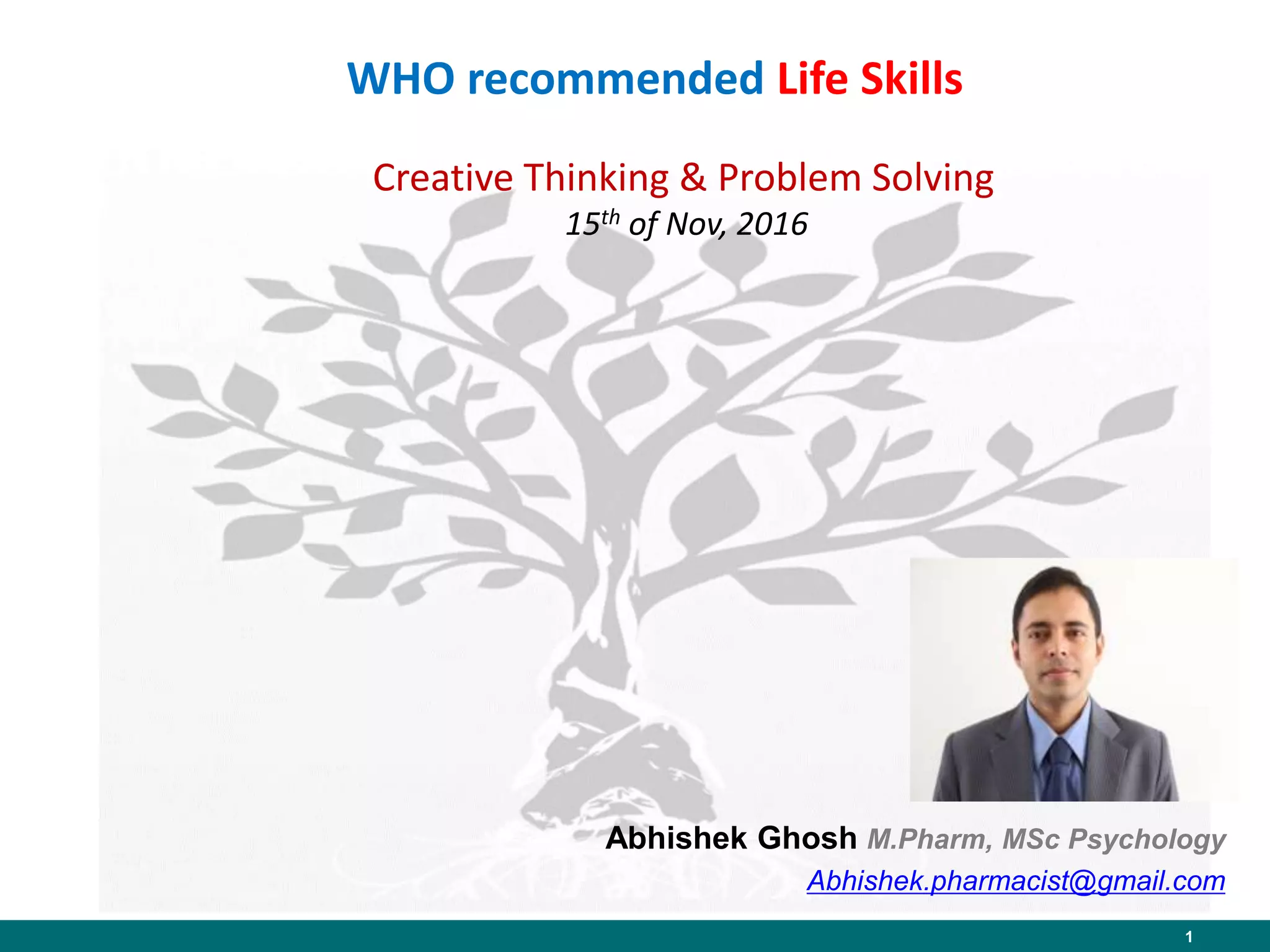 WHO recommended Life Skills Creative Thinking & Problem Solving | PPTX